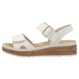 Rieker Damen Plateausandale, Gr. 36, beige, Lederimitat, unifarben, Schuhe, Sandalette, Sommerschuh, Keilsandale mit praktischen Klettverschl&uuml;ssen