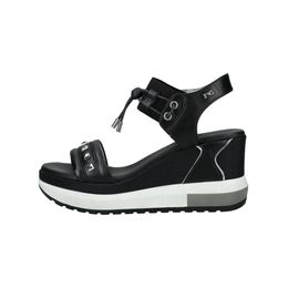 Nero Giardini Damen Keilsandalette "Nero Giardini Sandalen Leder/Textil", Gr. 40, schwarz-wei&szlig;, Leder, Textil, Schuhe