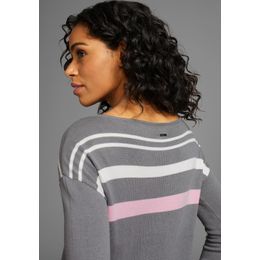 Laura Scott Damen Strickpullover, grau, Gr. 44, Glitzermuster, gestreift, kontrastfarbene Details, Feinstrick, Obermaterial: 70% Viskose, 30%