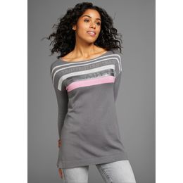 Laura Scott Damen Strickpullover, grau, Gr. 48, Glitzermuster, gestreift, kontrastfarbene Details, Feinstrick, Obermaterial: 70% Viskose, 30%