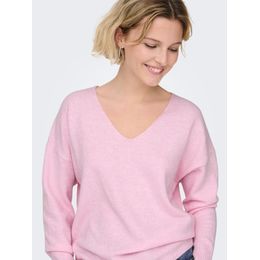 Only Damen V-Ausschnitt-Pullover "ONLRICA LIFE L/S V-NECK PULLO KNT NOOS", rosa, Gr. XL, meliert, Strick, Obermaterial: 93% Polyester, 4% Nylon, 3%