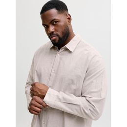 Jack & Jones PlusSize Herren Langarmhemd "JJEBREEZE LINEN BLEND SHIRT L/S SN PLS", beige, Gr. 5XL, JACK & JONES PLUSSIZE, Web, Obermaterial: 70% Baumwolle, 30% Leinen,