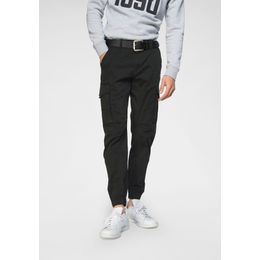 Jack & Jones JACK & JONES Herren Cargohose "PAUL FLAKE", schwarz, Gr. 34, unifarben, Web, Obermaterial: 98% Baumwolle, 2% Elasthan, Hosen, Baumwollmischung,