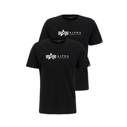 Herren Rundhalsshirt "Label T 2 Pack", schwarz, Gr. L, Alpha Industries, unifarben mit Farbeinsatz, Single Jersey, Obermaterial: 100% Baumwolle,