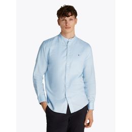 Tommy Hilfiger Herren Langarmhemd "LINEN BLEND MAO COLLAR SHIRT", blau, Gr. XL, Web, Obermaterial: 52% Baumwolle, 48% Leinen, Hemden