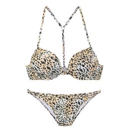 Lascana Damen Push-Up-Bikini "Silea", beige, Gr. 34, Microfaser, Recycling-Polyamid, Bikini-Sets, mit modischem Tierdruck