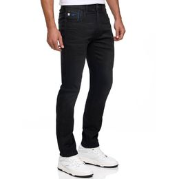 INDICODE Herren Regular-fit-Jeans "INCoil", schwarz, Gr. 38, Abriebeffekte, Denim/Jeans, Obermaterial: 77% Baumwolle, 21% Polyester, 2% Elasthan,