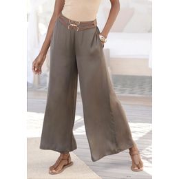 Lascana Damen Webhose "mit extra weitem Bein aus softer Satinqualit&auml;t", gr&uuml;n, Gr. 46, unifarben, Satin, Obermaterial: 100% Polyester, Hosen, luftige