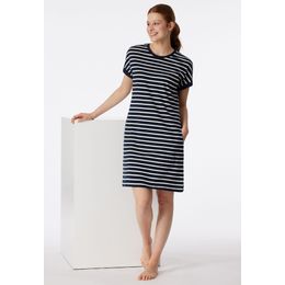 Schiesser Damen Nachthemd "Casual Essentials", Gr. 42, blau, Single Jersey, Obermaterial: 100% Baumwolle, Kleider, mit garngef&auml;rbten Streifen und