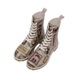 DOGO Damen Schn&uuml;rboots "Long Boots Schn&uuml;rstiefel Frames-Of-Hogwarts Damen Stiefeletten", Gr. 36beige, Lederimitat, Schuhe, Handgefertigt