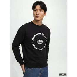 Jack & Jones JACK & JONES Herren Sweatshirt "JJSIMON SWEAT CREW NECK", schwarz, Gr. S, bedruckt, angeraute Sweatware, Obermaterial: 60% Baumwolle, 40% Polyester,