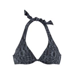 ELBSAND Damen B&uuml;gel-Bikini-Top "Letra", schwarz, Gr. 42, bedruckt, Recycling-Polyamid, Bikini-Oberteile, mit tollem Wording