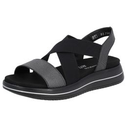 Remonte Damen Riemchensandale, Gr. 39, schwarz, Leder, Schuhe, Sommerschuh, Sandalette, Keilabsatz, mit praktischem Gummizug