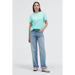 Rundhalsshirt SENSES.THE LABEL, Damen, Gr. M, crystal aqua, Single Jersey, Material: 100% Baumwolle, unifarben, regular fit lang, Rundhals, eingesetzt gerader Abschluss, Shirts Rundhalsshirt, aus Baumwolle