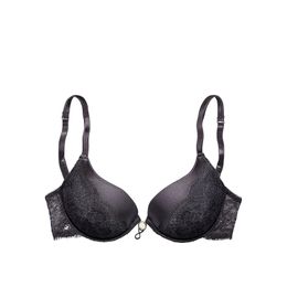 Lascana Damen Push-up-BH, Gr. 80, schwarz, Microtouch, Obermaterial: 87% Polyamid, 13% Elasthan, BHs, mit verstellbarer vorderer Mitte, Dessous