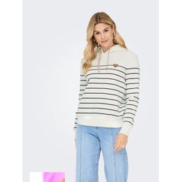 Only Damen Kapuzensweatshirt "ONLADELLE L/S STRIPE HOOD SWT"cloud dancer stripes:navy blazer, emb. heart (gold), Gr. L, gestreift, Sweatware,