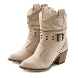 Lascana Damen Cowboy Stiefelette "Sommerstiefelette", Gr. 37, beige, Obermaterial: 100% Textilmaterial. Decksohle: 100% Lederimitat. Futter: 100%