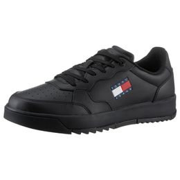 Tommy Jeans Herren Sneaker "TJM RETRO ESS", Gr. 41, schwarz, Leder, Lederimitat, unifarben, Schuhe, mit TOMMY Markenlogo, Freizeitschuh, Halbschuh,