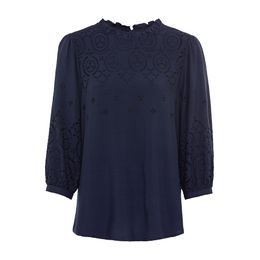Lascana Damen Schlupfbluse, blau, Gr. 40, unifarben, Web, Obermaterial: 100% Viskose, Blusen, mit Lochstickerei und dezenten R&uuml;schen, 3/4-&auml;rmelige
