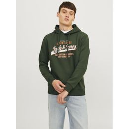 Jack & Jones JACK & JONES Herren Kapuzensweatshirt "JJELOGO SWEAT HOOD 2 COL 24/25 NOOS", gr&uuml;n, Gr. XS, bedruckt, angeraute Sweatware, Obermaterial: 70%