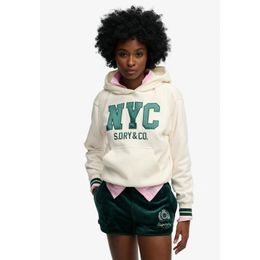 Superdry Damen Kapuzensweatshirt "COUNTRY CLUB VARSITY HOOD"cream, Gr. M, bedruckt, Sweatware, Obermaterial: 70% Baumwolle, 30% Polyester,