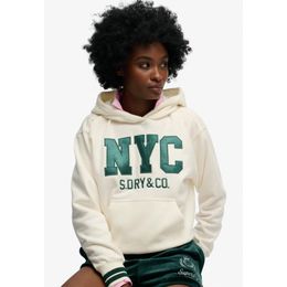 Superdry Damen Kapuzensweatshirt "COUNTRY CLUB VARSITY HOOD"cream, Gr. XL, bedruckt, Sweatware, Obermaterial: 70% Baumwolle, 30% Polyester,