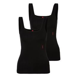 HUGO UNDERWEAR Damen Tanktop "TWIN VEST", Gr. M, schwarz, Jersey, Obermaterial: 95% Baumwolle, 5% Elasthan, Tops, mit vertikalem Logoprint