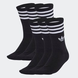 Damen Sportsocken "3-STREIFEN CREW, 6 PAAR", adidas originals, Gr. L, schwarz, Obermaterial: 100% Polyamid, Socken, f&uuml;r Erwachsene, geripptes