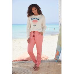 Vivance Damen Sweathose, Gr. 44, rosa, Sweatware, Obermaterial: 60% Baumwolle, 40% Polyester, unifarben, Hosen, Relaxhose, Loungehose mit