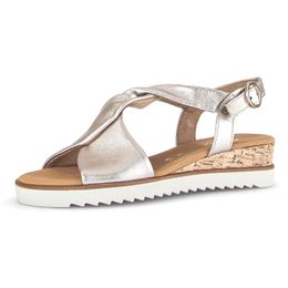 Gabor Damen Sandalette "GENUA", Gr. 44, gold, Glattleder, metallic, Schuhe, Keilabsatz, Sommerschuh, Riemchensandale in Komfortweite G (=weit)