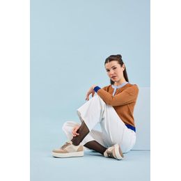 Rieker Damen Plateausneaker, Gr. 43, beige, Nubuklederimitat, Schuhe, Retro-Sneaker, Schn&uuml;rschuh, Halbschuh mit Teddyfutter
