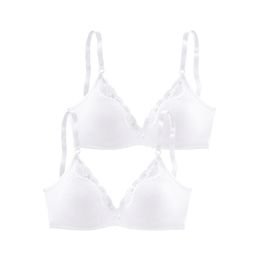 Petite Fleur Damen Bralette-BH, Gr. 75, wei&szlig;, Spitze, Obermaterial: 90% Baumwolle, 5% Elasthan, 5% Polyamid, BHs, ohne B&uuml;gel aus Baumwolle mit Spitze