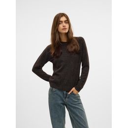 V&eacute;ro Moda VERO MODA Damen Rundhalspullover "VMDOFFY LS O-NECK BLOUSE GA NOOS", braun, Gr. L, meliert, Strick, Obermaterial: 94% Polyester, 3% Elasthan, 3%
