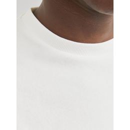 Jack & Jones JACK & JONES Herren Sweatshirt "JJEBRADLEY mit Rippb&uuml;ndchen f&uuml;r Alltag und Freizeit", wei&szlig;, Gr. S, unifarben, angeraute Sweatware, Obermaterial: 61%