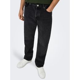 Only & Sons ONLY & SONS Herren Regular-fit-Jeans "ONSEDGE STRAIGHT BROMO 0017 DOT DNM NOOS", schwarz, Gr. 32, Abriebeffekte, Denim/Jeans, Obermaterial: 100%