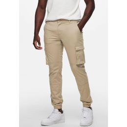Only & Sons ONLY & SONS Herren Cargohose "ONSCAM STAGE CARGO CUFF LIFE 6687 NOOS", grau, Gr. 32, unifarben, Web, Obermaterial: 98% Baumwolle, 2% Elasthan, Hosen