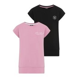 H.I.S. H.I.S M&auml;dchen T-Shirt "2er Packung Shirts mit modischen Bund f&uuml;r M&auml;dchen", schwarz, Gr. 176, bedruckt, Jersey, Obermaterial: 95% Baumwolle, 5%