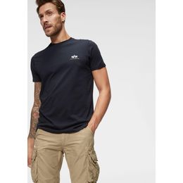 Herren Rundhalsshirt "BASIC T SMALL LOGO", blau, Gr. S, Alpha Industries, bedruckt, Single Jersey, Obermaterial: 100% Baumwolle, Shirts, Baumwolle,