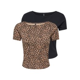 Only Damen Kurzarmshirt "ONLSUSAN SHORT S/S 2 PACK TOP CS JRS"schwarz pack:leo, Gr. S, bedruckt, unifarben, Jersey, Obermaterial: 95% Baumwolle, 5%