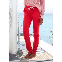 H.I.S. H.I.S Damen Sweathose, Gr. 44, rot, Sweatware, Obermaterial: 60% Baumwolle, 40% Polyester, unifarben, Hosen, aus weicher Sweatware und mit