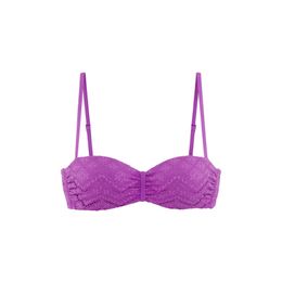 Lascana Damen B&uuml;gel-Bandeau-Bikini-Top "Omara", lila, Gr. 40, unifarben, Recycling-Polyamid, Bikini-Oberteile, mit Lochstickerei