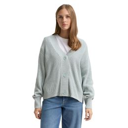 Cardigan Tom Tailor Denim, Damen, Gr. XL (42), silber (silber cloud blau melange), Strick, Obermaterial: 50% Baumwolle, 50% Polyacryl, regular fit taillenbedeckt, V-Ausschnitt, B&uuml;ndchen, Strickjacken, mit Strickstruktur und Knopfleiste