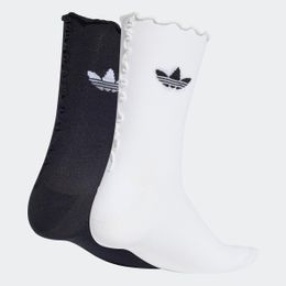 Damen Sportsocken "RUFFLE SOCK 2P", adidas originals, Gr. Lwei&szlig;, schwarz, Obermaterial: 91% Polyamid, 5% Elasthan, 4% sonstige Fasern, Socken, f&uuml;r