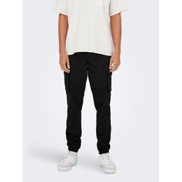 Only & Sons ONLY & SONS Herren Cargohose "ONSCAM STAGE CARGO CUFF LIFE 6687 NOOS", schwarz, Gr. 32, unifarben, Web, Obermaterial: 98% Baumwolle, 2% Elasthan,