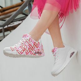 Skechers Damen Wedgesneaker "UNO-SPREAD THE LOVE", Gr. 36, wei&szlig;, Lederimitat, kontrastfarbene Details, Schuhe, Freizeitschuh, Halbschuh, Schn&uuml;rschuh