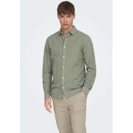 Only & Sons ONLY & SONS Herren Langarmhemd "ONSCAIDEN LS SOLID LINEN SHIRT NOOS", gr&uuml;n, Gr. L, unifarben, Web, Obermaterial: 55% Baumwolle, 45% Leinen, Hemden,