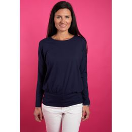 Seidel Moden Damen Langarmshirt, blau, Gr. 46, unifarben, Jersey, Obermaterial: 95% Viskose, 5% Elasthan, Shirts, mit breitem, elastischen Bund -