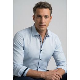 Langarmhemd OLYMP "Luxor 24/Seven", Herren, Gr. 43, N-Gr, blau (bleu), Web, Obermaterial: 100% Baumwolle, normal, 2-Knopf-Manschette, Hemden, Businesshemd, New-Kentkragen, modern fit