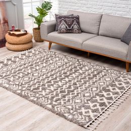 Hochflor-Teppich Carpet City, B:80cm H:30mm L:250cm, grau, Kunstfaser, Teppiche, "Pulpy 514", besonders weich, mit Fransen, Ethno Look
