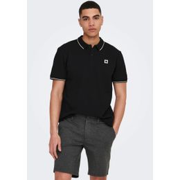 Only & Sons ONLY & SONS Herren Poloshirt "ONSFLETCHER SLIM SS POLO NOOS", schwarz, Gr. L, unifarben mit Farbeinsatz, Piqu&eacute;, Obermaterial: 100% Baumwolle, Shirts,